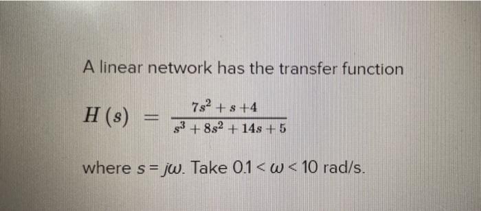 Solved A linear network has the transfer function H(s) 752 + | Chegg.com