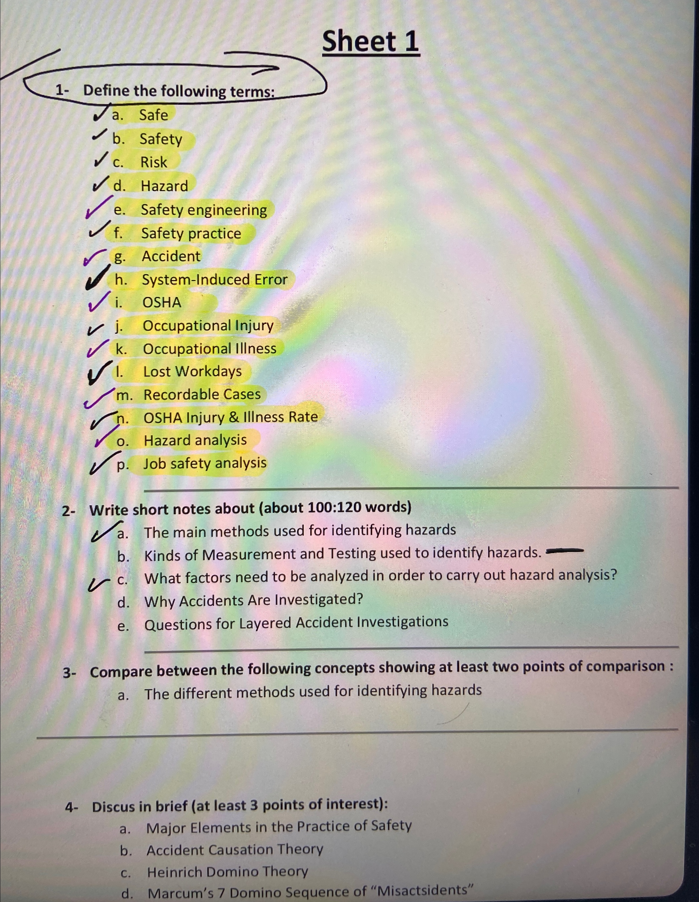 Solved Sheet 11- ﻿Define the following terms:a. ﻿Safeb. | Chegg.com