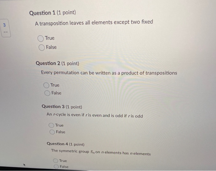 Solved Question 1 (1 point) A transposition leaves all | Chegg.com
