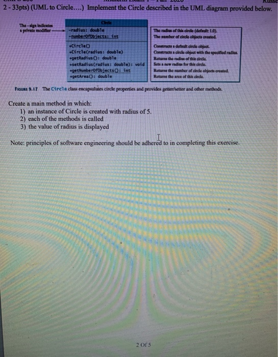 Solved 2 - 33pts) (UML to Circle....) Implement the Circle | Chegg.com
