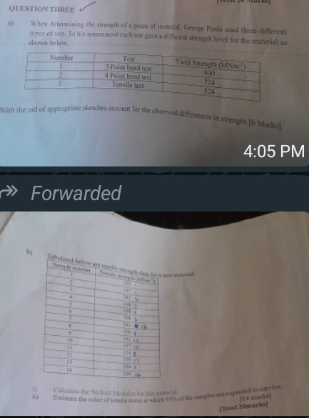 Solved QUESTION THREEa) ﻿When deternining the strength of a | Chegg.com