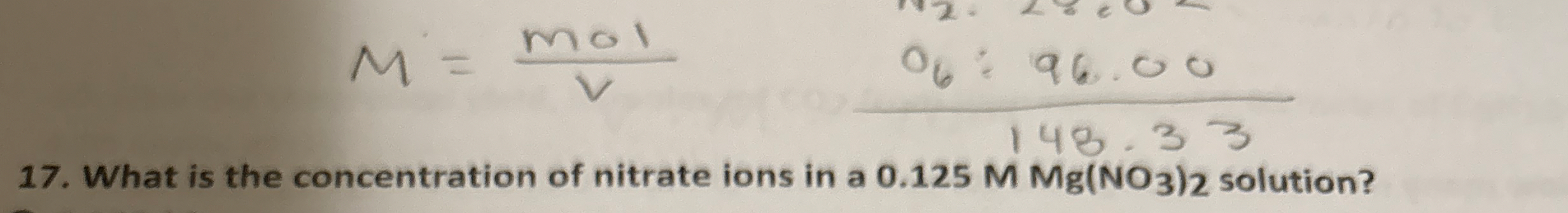 Solved What is the concentration of nitrate ions in a | Chegg.com