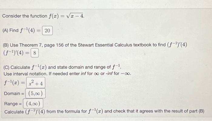 Solved Consider the function f(x)=√x -4. (A) Find f-¹(4) = | Chegg.com