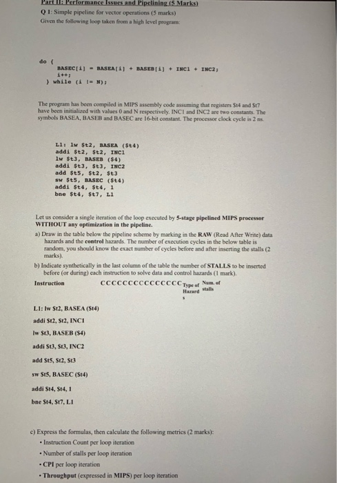 Part II Performance Issues and Pipelining (5 Marks) | Chegg.com