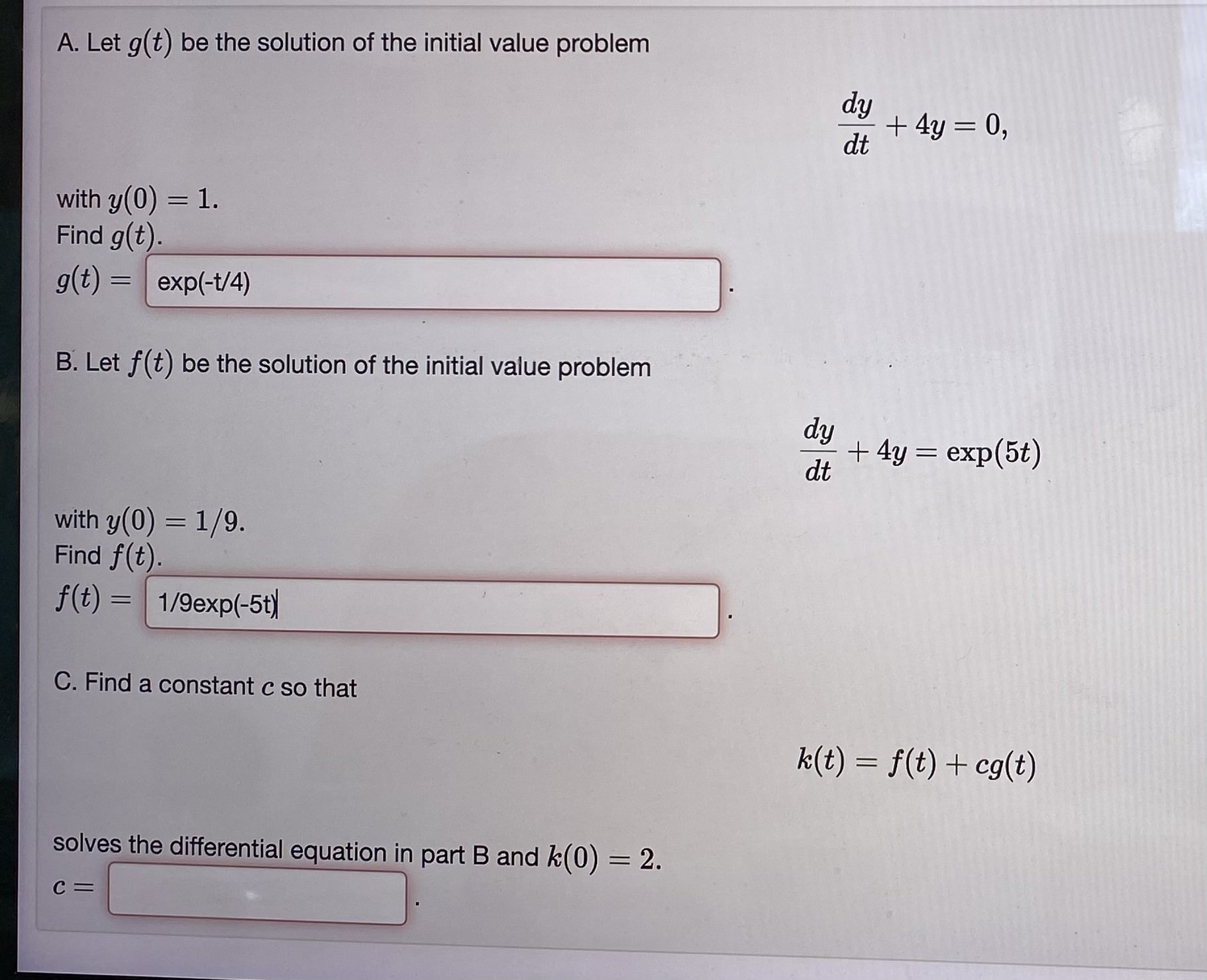 Solved A. ﻿Let g(t) ﻿be the solution of the initial value | Chegg.com
