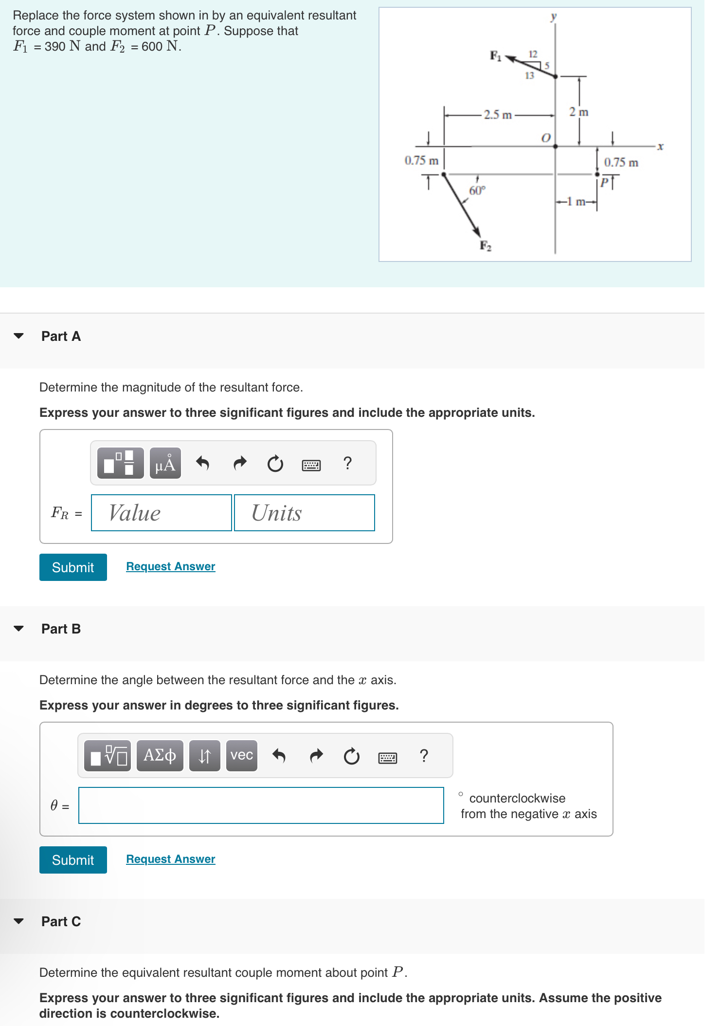 Solved Replace the force system shown in by an equivalent | Chegg.com