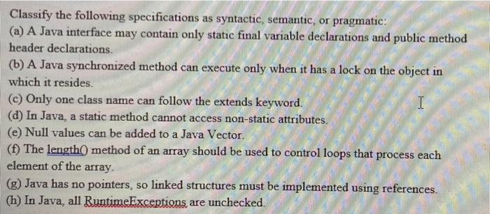 Solved Classify the following specifications as syntactic, | Chegg.com