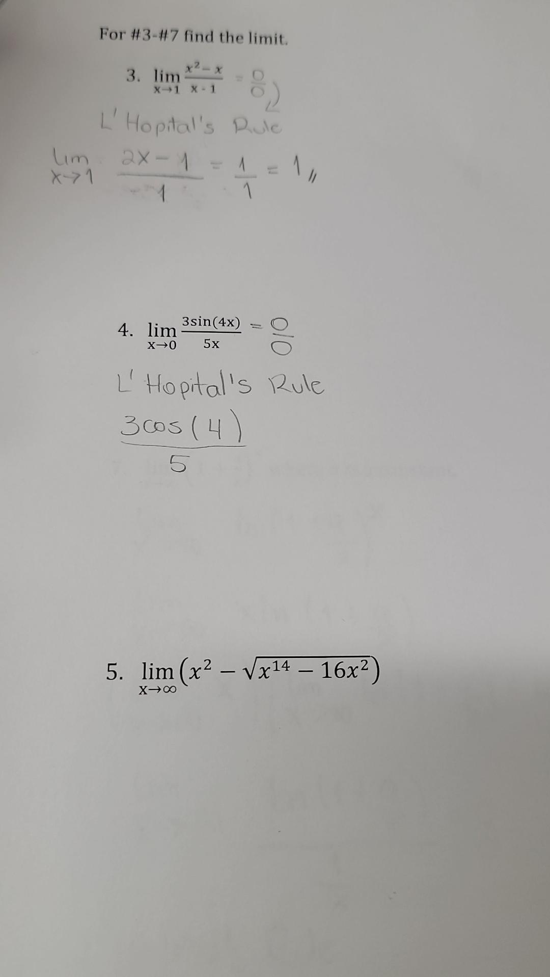 Solved For \#3-\#7 find the limit. 3. limx→1x−1x2−x=00) | Chegg.com