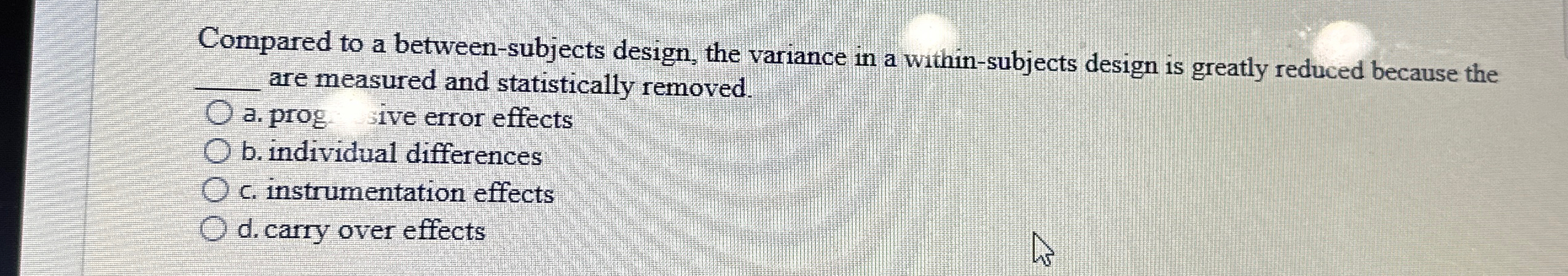 Solved Compared to a between-subjects design, the variance | Chegg.com