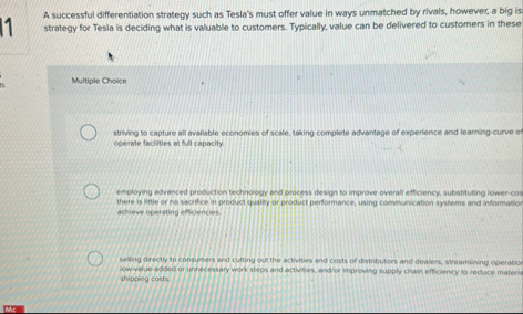 Solved A successful differentiation strategy such as Tesla's | Chegg.com