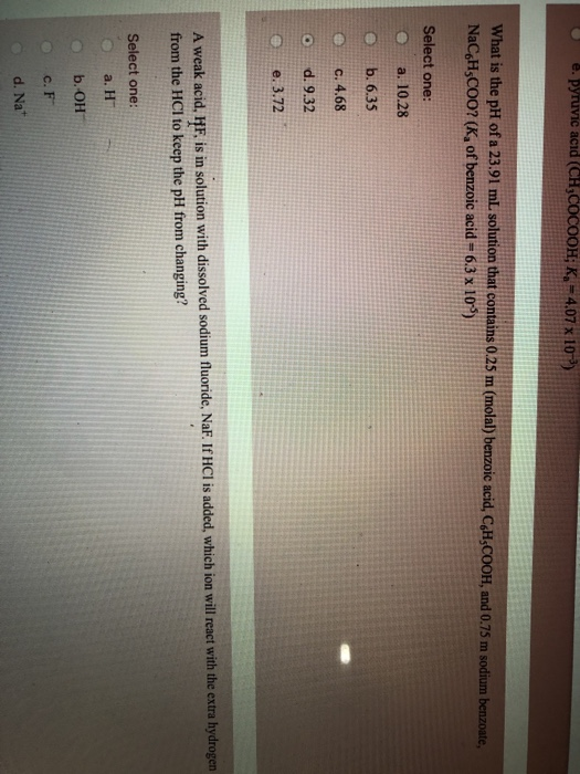 Solved e. pyruvic acid (CH3COCOOH; k, = 4.07 x 10->) What is | Chegg.com