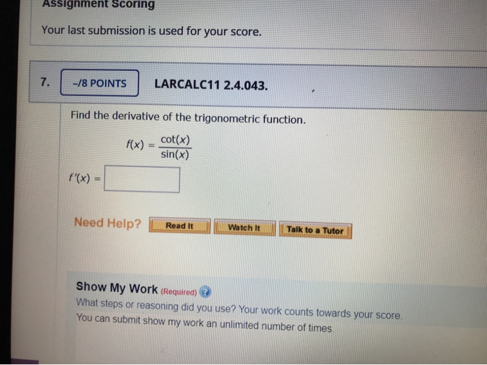 Solved Assignment Scoring Your last submission is used for | Chegg.com