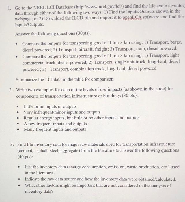 1. Go to the NREL LCI Database | Chegg.com
