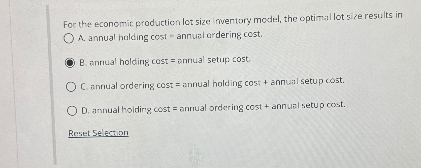 Solved For the economic production lot size inventory model, | Chegg.com