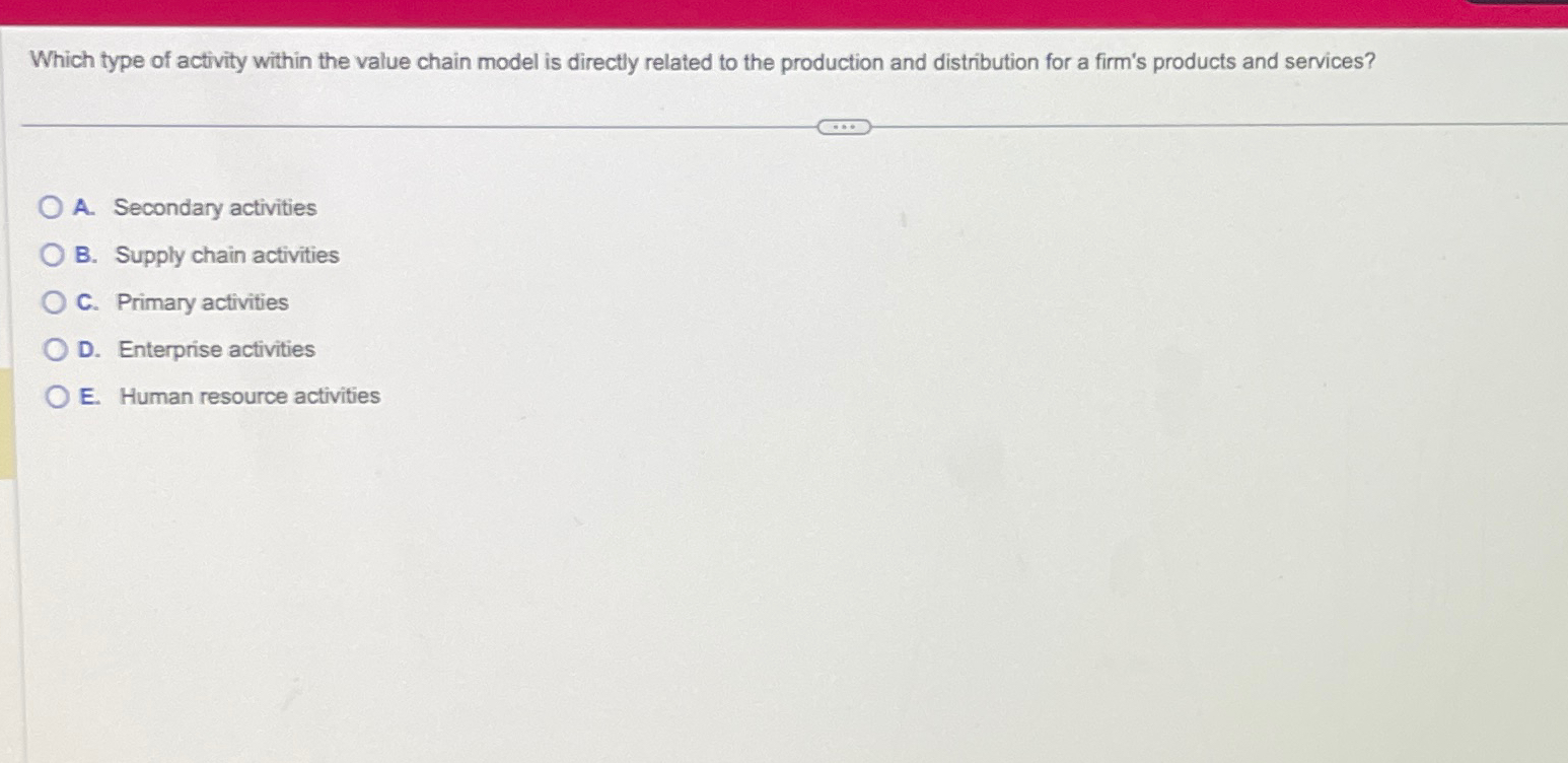 Solved Which type of activity within the value chain model | Chegg.com