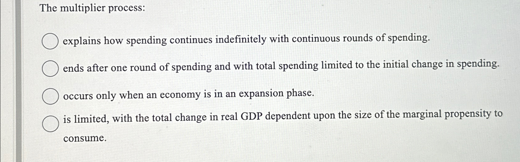 Solved The multiplier process:explains how spending | Chegg.com