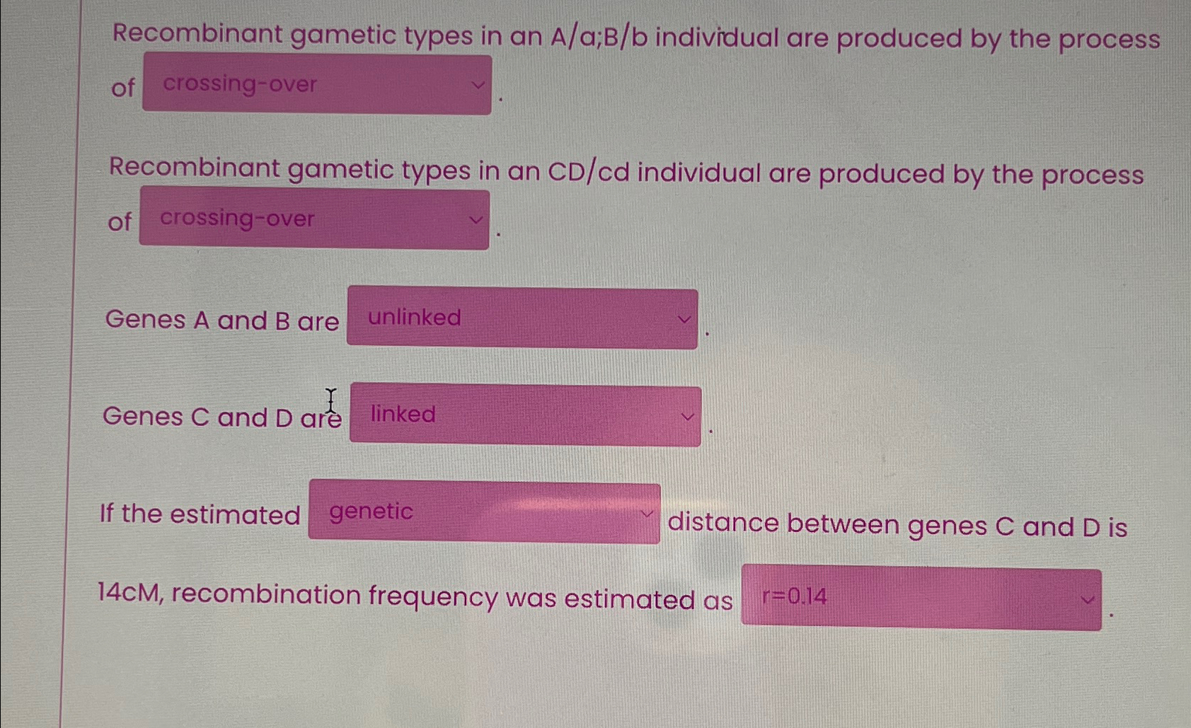Solved Recombinant gametic types in an Aa;Bb ﻿individual are | Chegg.com