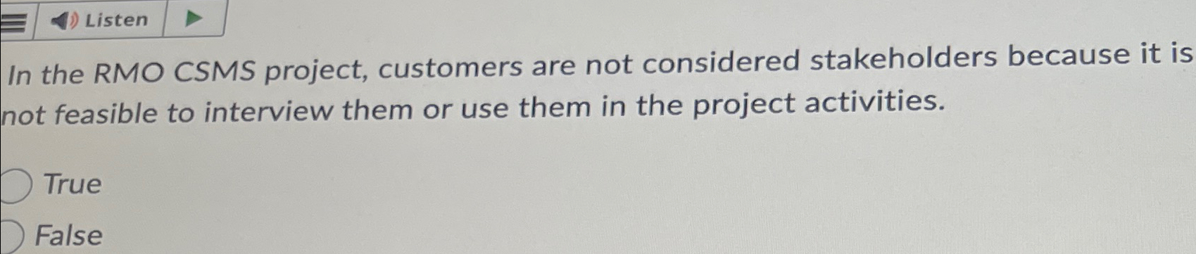 Solved In the RMO CSMS project, customers are not considered | Chegg.com