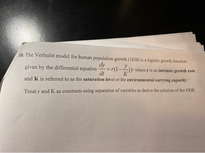 Solved 10. The Verhulst model for human population growth | Chegg.com