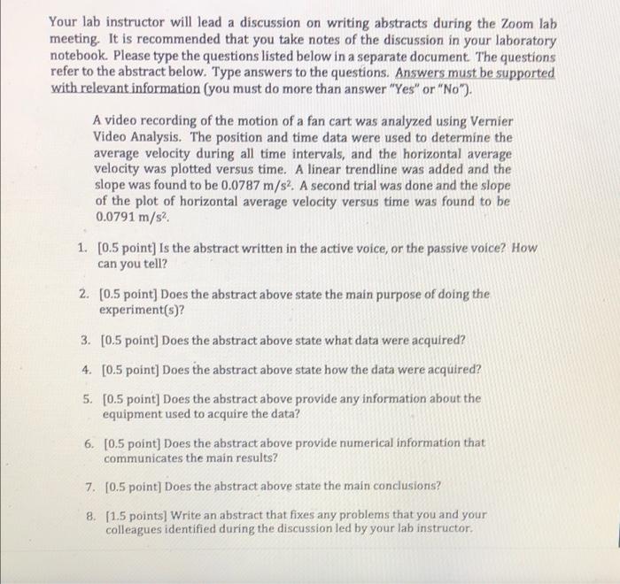 Solved Your lab instructor will lead a discussion on writing | Chegg.com