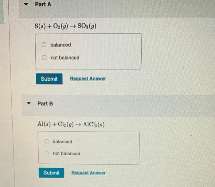 Solved v Part A S(8) + O2(g) → SO3(9) O balanced not | Chegg.com