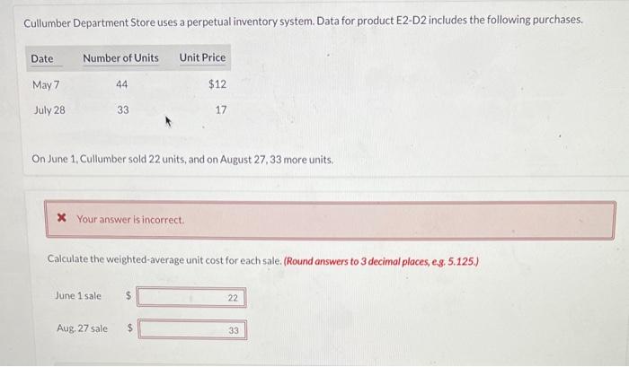 Solved Cullumber Department Store uses a perpetual inventory | Chegg.com