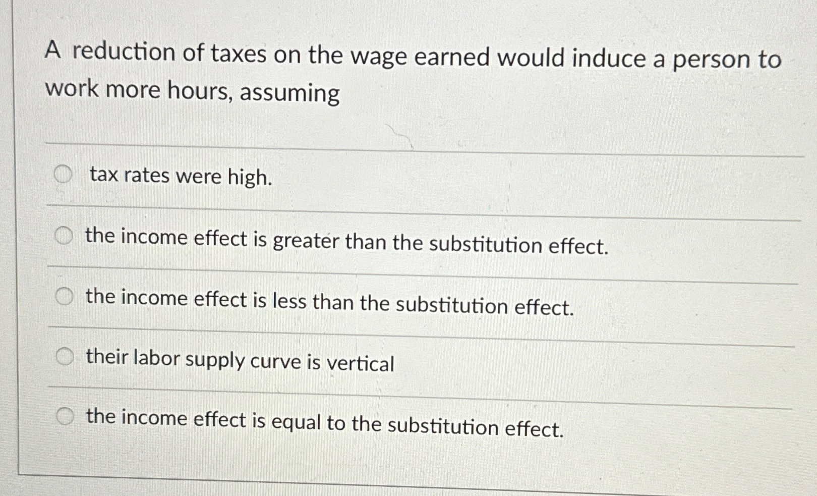 Solved A reduction of taxes on the wage earned would induce | Chegg.com