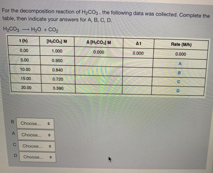 Solved For the decomposition reaction of H2CO3, the | Chegg.com