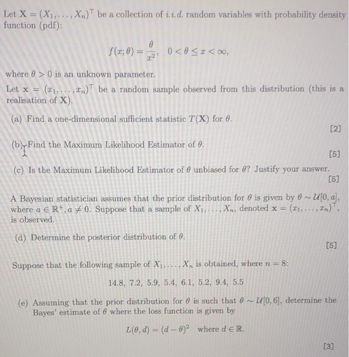 Solved Let X = (X1,...,xn) be a collection of i.i.d. random | Chegg.com