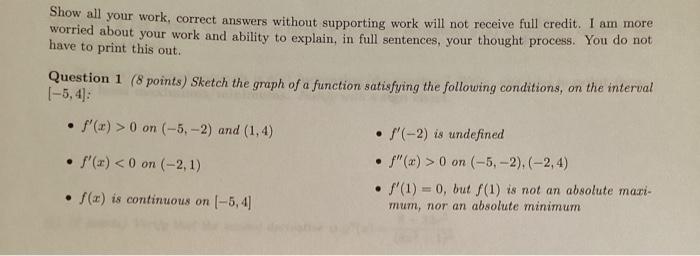 Solved Show all your work, correct answers without | Chegg.com