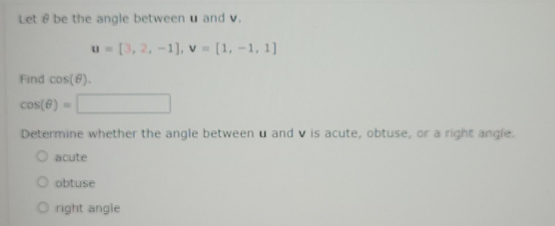 Solved Let θ be the angle between u and v. | Chegg.com