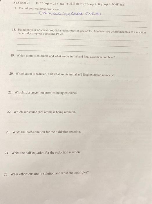 Solved 18. Based on your observations, did a redox reaction | Chegg.com