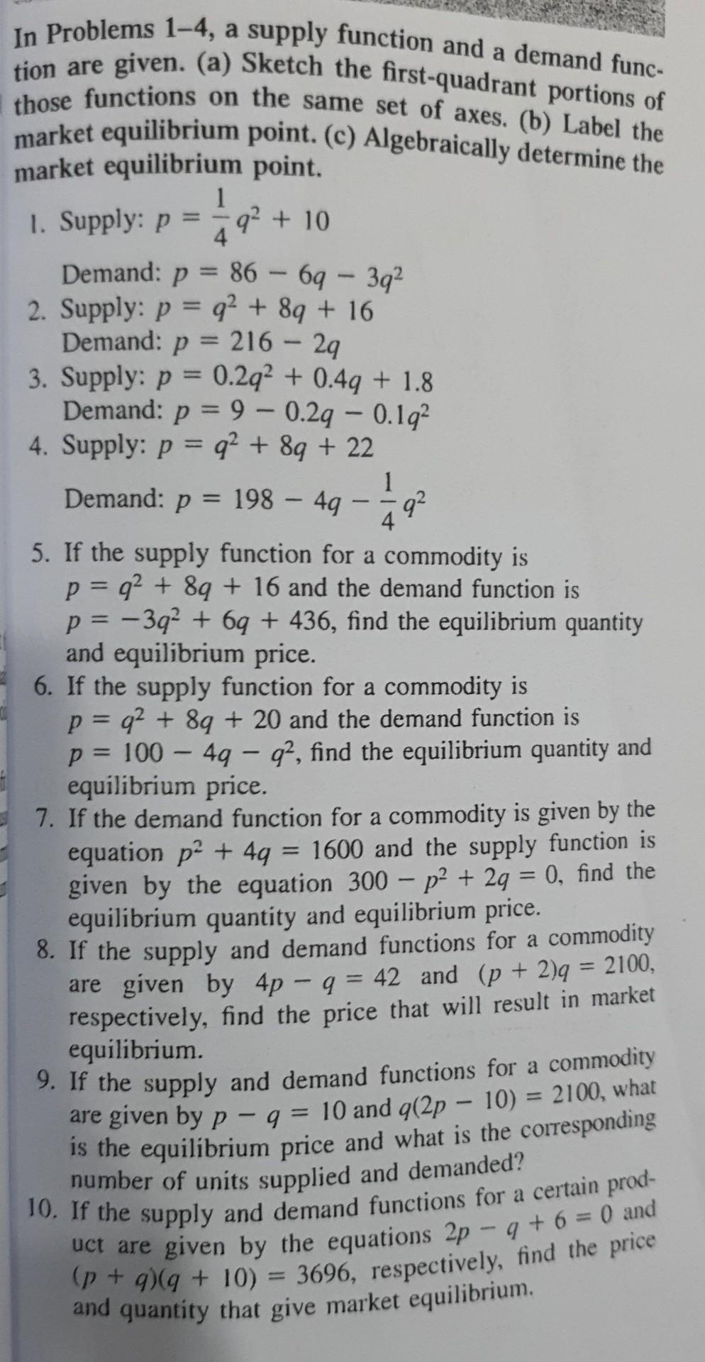 Solved In Problems 1-4, a supply function and a demand func- | Chegg.com