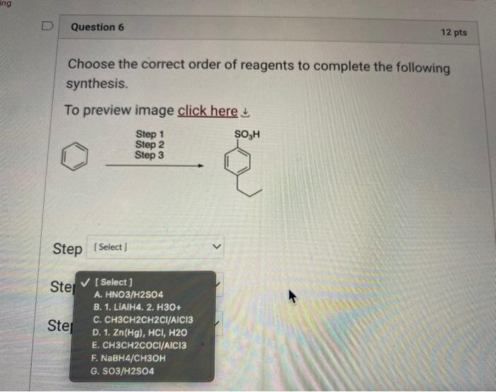 Solved Choose the correct order of reagents to complete the | Chegg.com