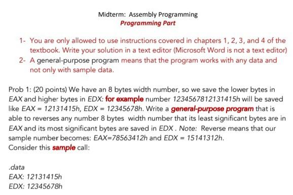 Solved Midterm: Assembly Programming Programming Part 1. You | Chegg.com