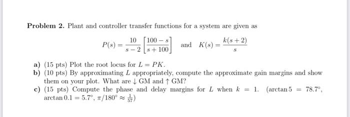 Solved Problem 2. Plant and controller transfer functions | Chegg.com