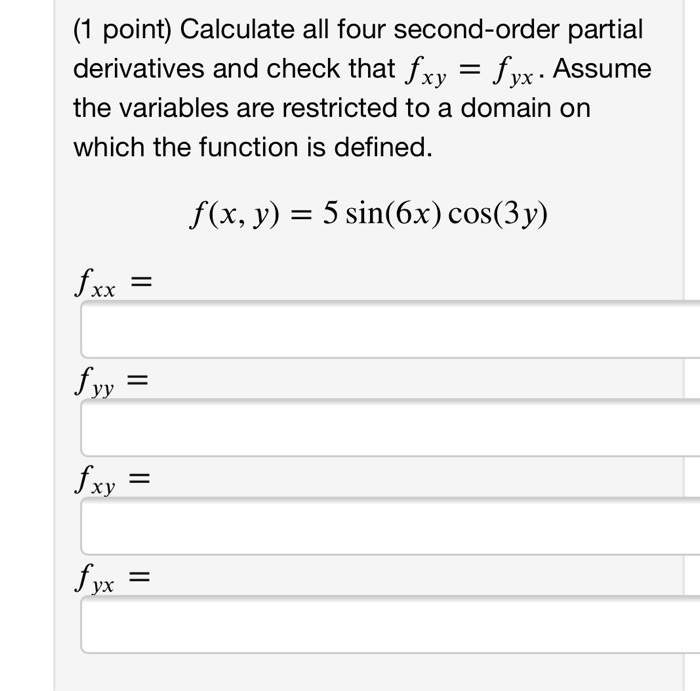 Solved (1 point) Calculate all four second-order partial | Chegg.com