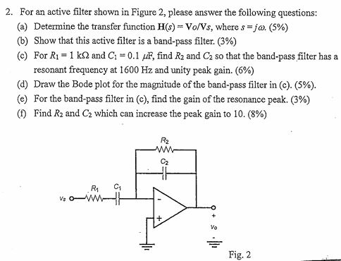 Solved For an active filter shown in Figure 2, ﻿please | Chegg.com