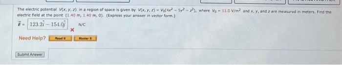 Solved The electric potential V(x, y, z) in a region of | Chegg.com