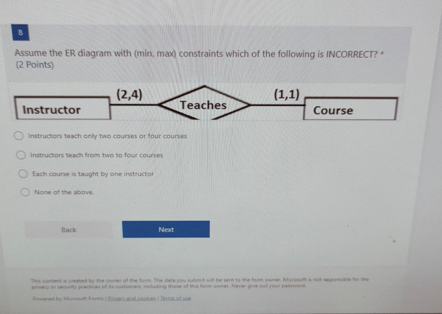 Solved 8 Assume the ER diagram with (min max) constraints | Chegg.com