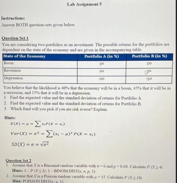 Solved Instructions: Answer BOTH question-sets given below. | Chegg.com