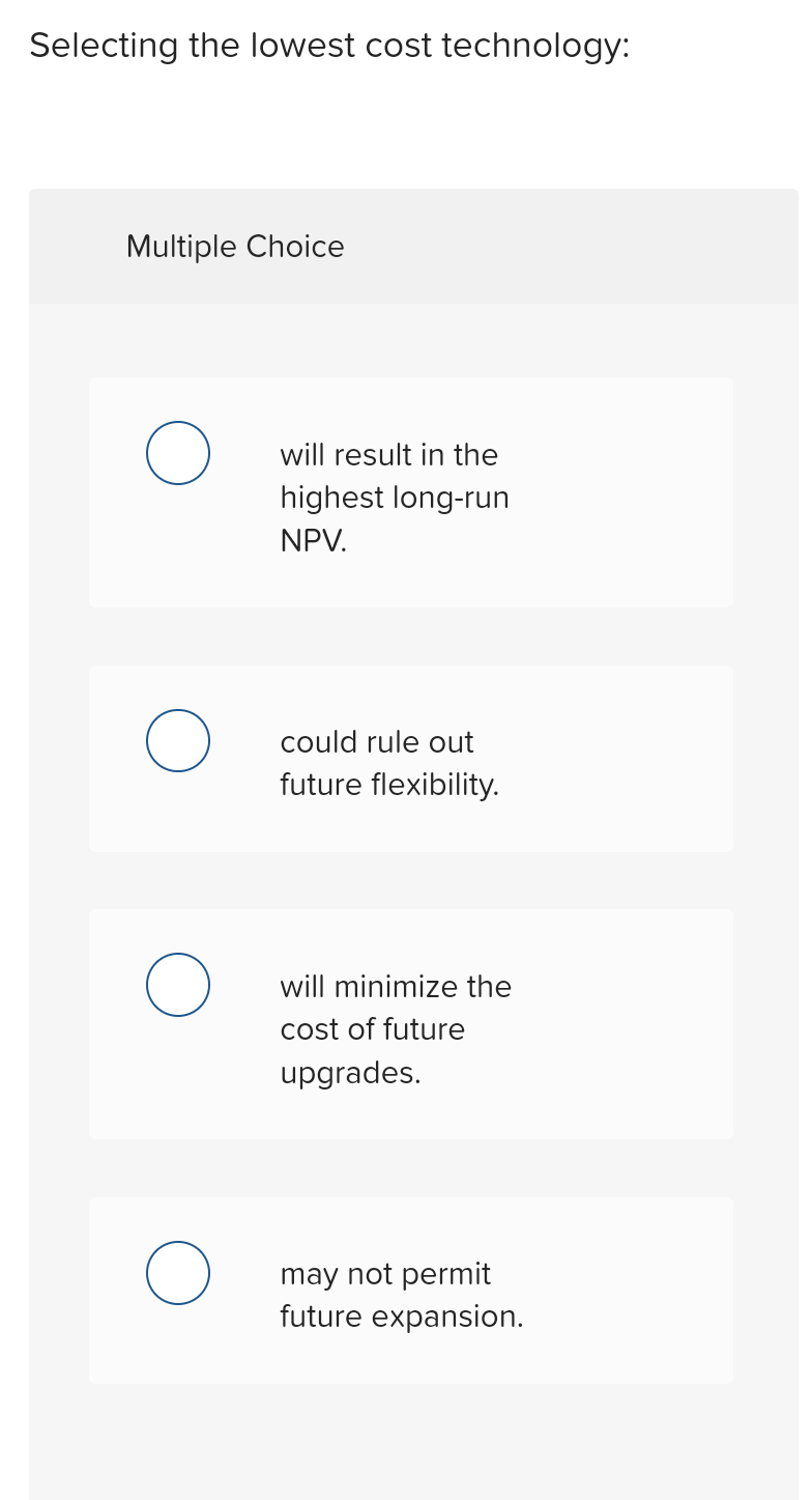 Solved Selecting the lowest cost technology:Multiple | Chegg.com