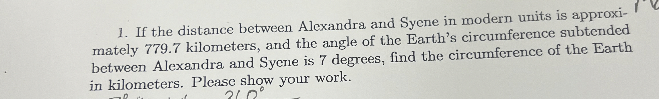 Solved If the distance between Alexandra and Syene in modern | Chegg.com