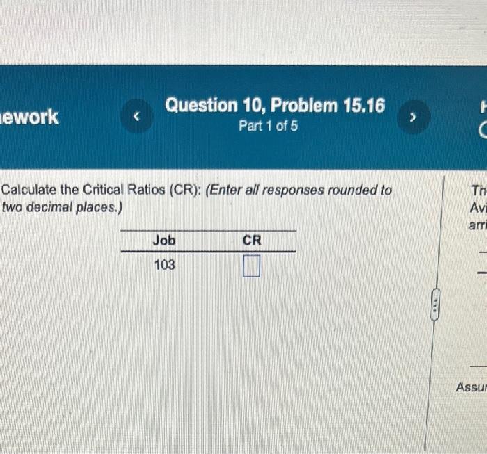 Solved Calculate the Critical Ratios (CR): (Enter all | Chegg.com