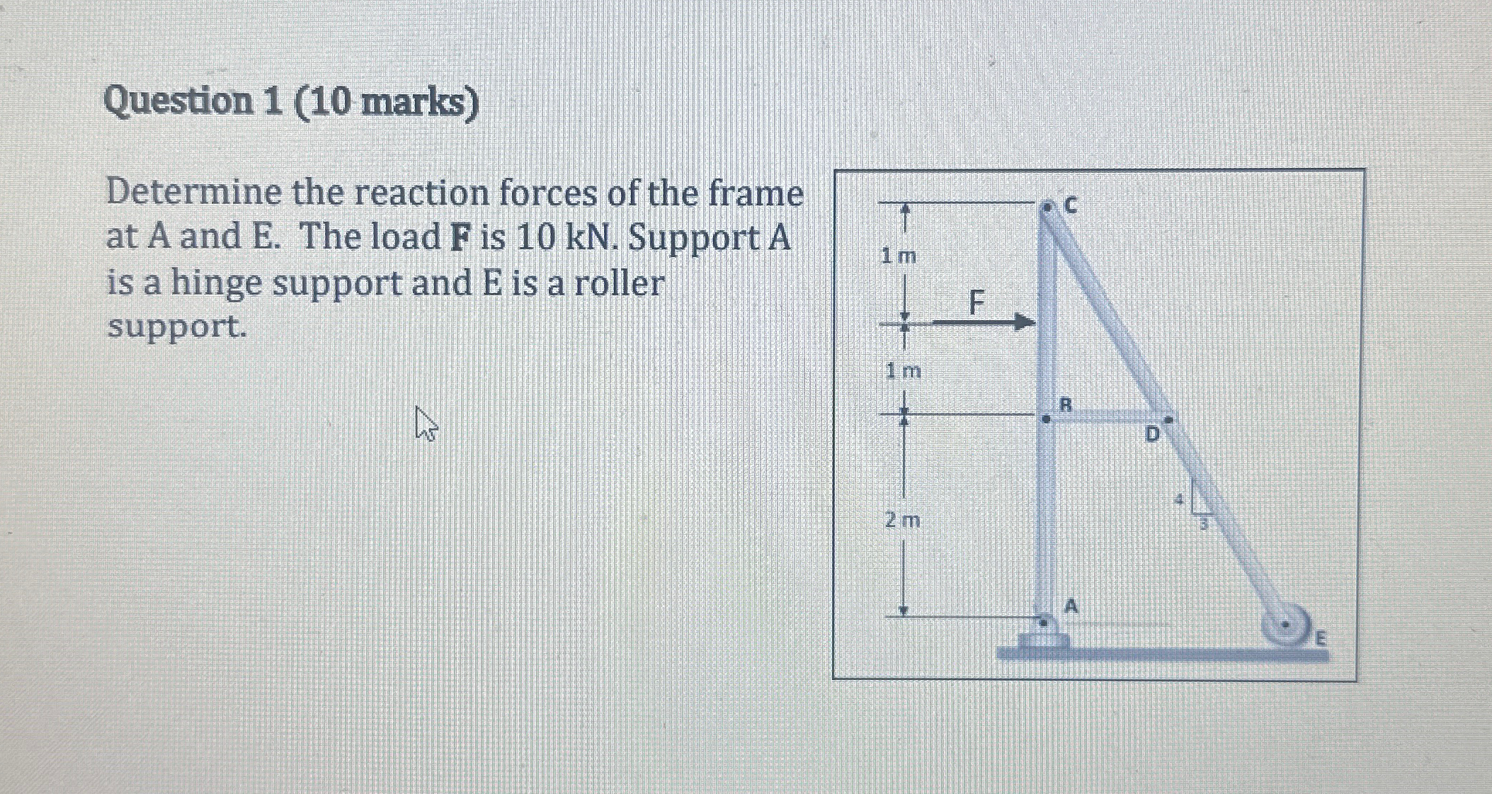 Solved Question 1 ( 10 ﻿marks)Determine the reaction forces | Chegg.com