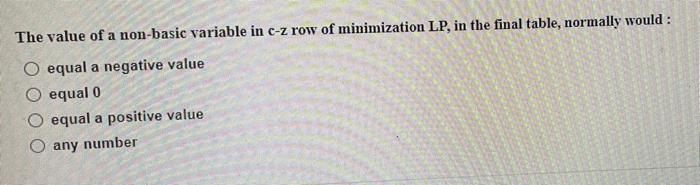 Solved The value of a non-basic variable in c-z row of | Chegg.com