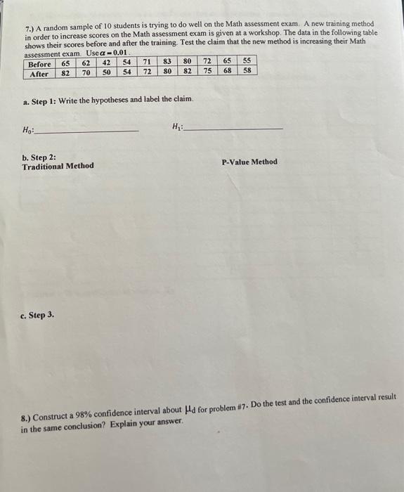 Solved 7.) A random sample of 10 students is trying to do | Chegg.com