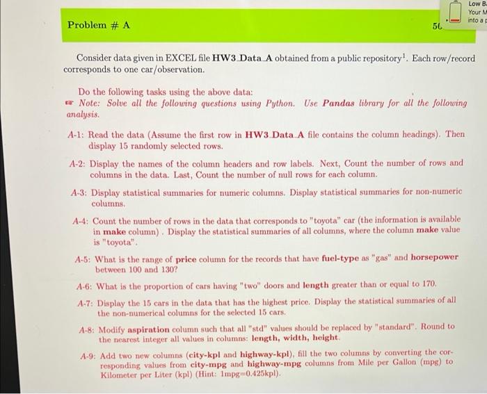 Solved Low B. Your M into ar Problem # A 56 Consider data | Chegg.com