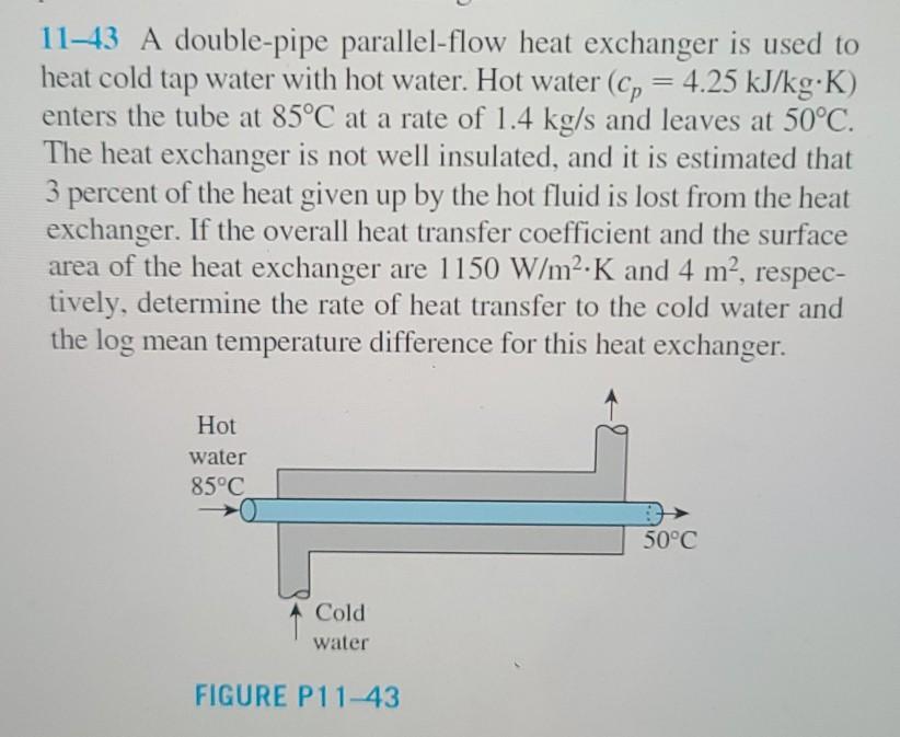 Solved 11-43 A double-pipe parallel-flow heat exchanger is | Chegg.com