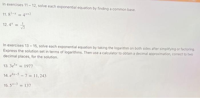 Solved In exercises 11 - 12, solve each exponential equation | Chegg.com